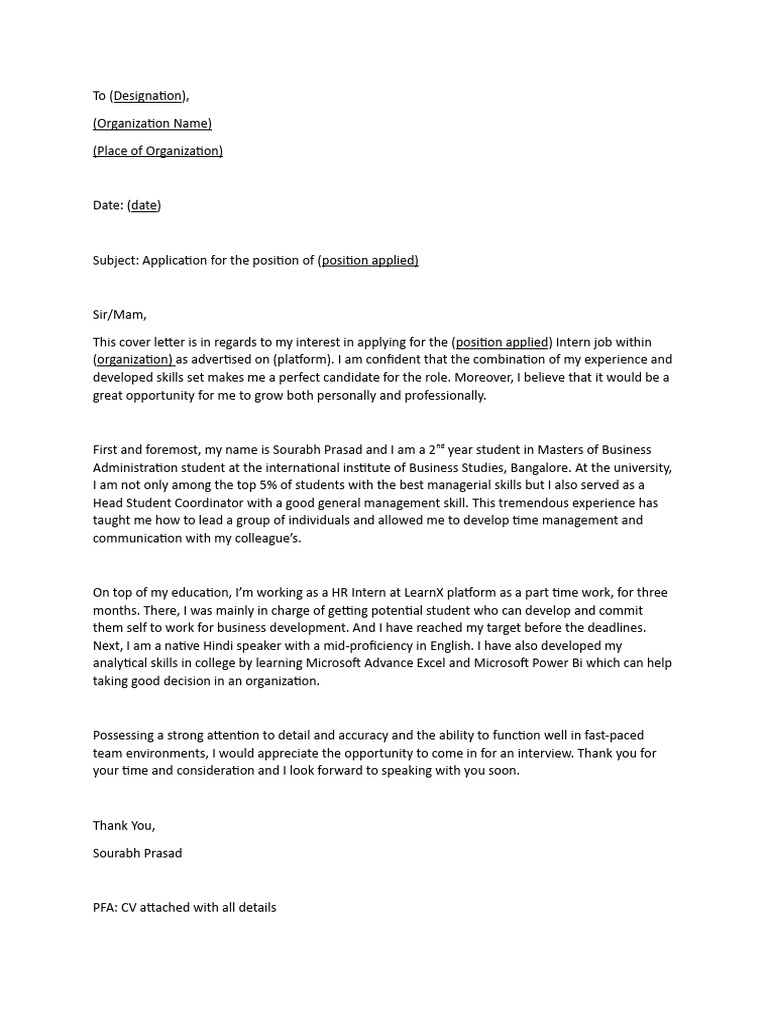 Job Application Cover Letter Format | PDF