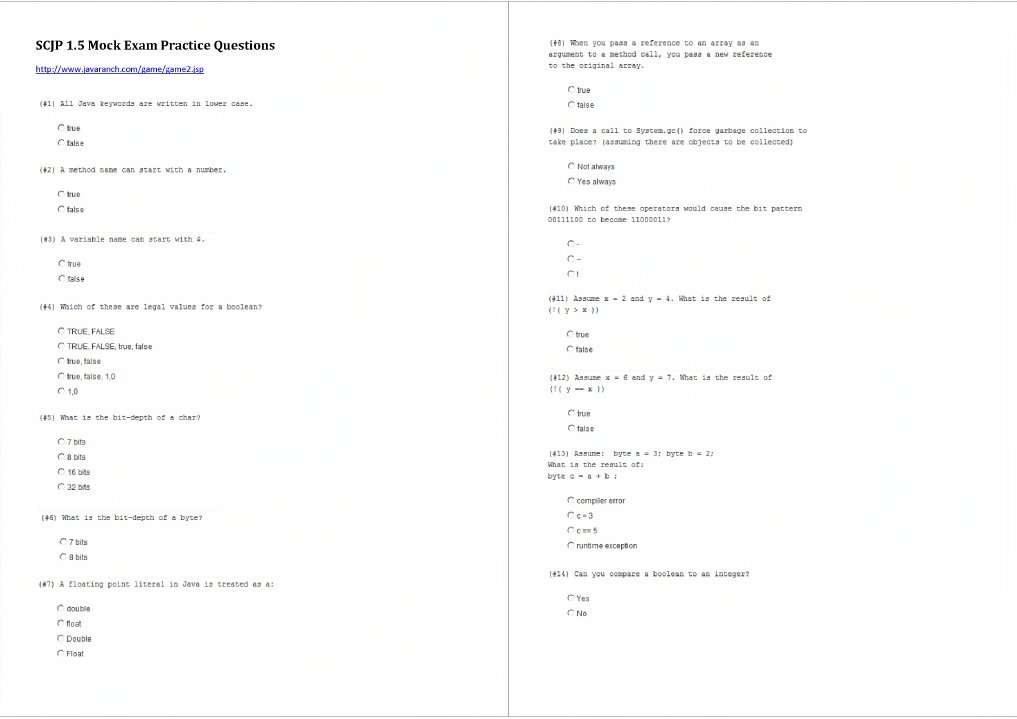 SCJP 1.5 Mock Exam Questions | PDF