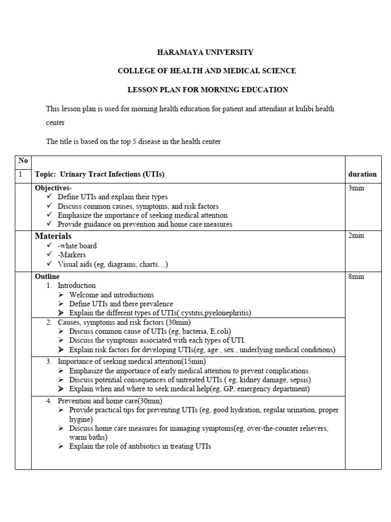 Table Lesson Plan For UTI | PDF | Urinary Tract Infection | Clinical ...