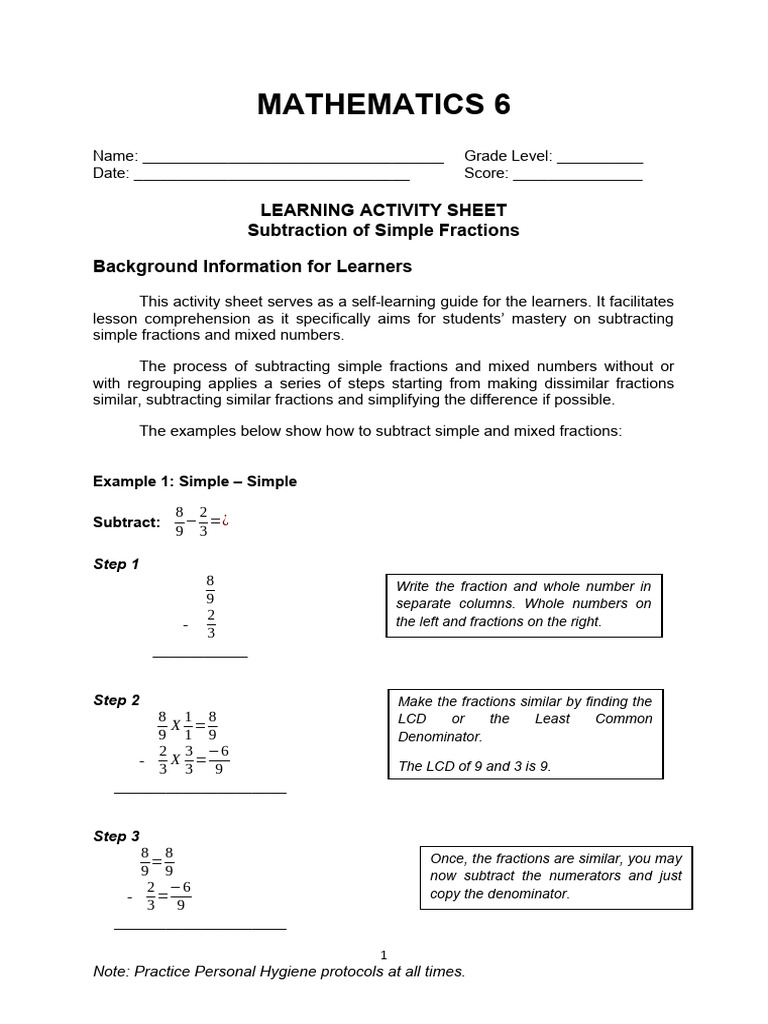 Las 3-Subtraction of Simple Fractions | PDF | Elementary Mathematics ...