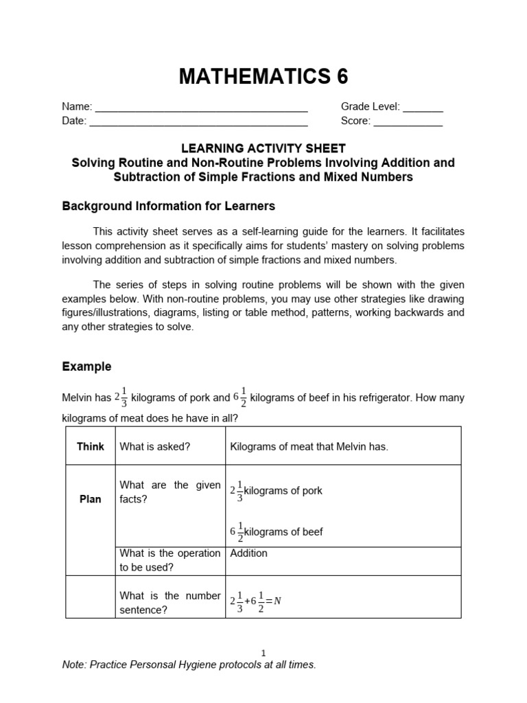 Las 5-Routine and Non-Routine Problems Addition and Subtraction of ...