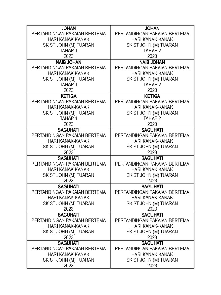Label Hadiah HKK | PDF