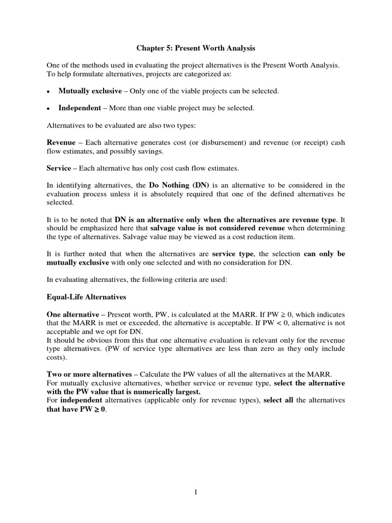 Ch. 5 - Present Worth Analysis | PDF | Interest | Money