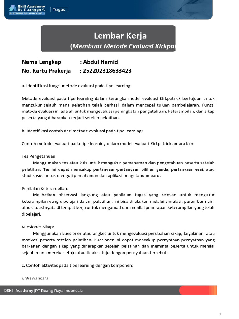 Evaluasi Kirkpatrick: Metode dan Contoh | PDF | Pengembangan Diri