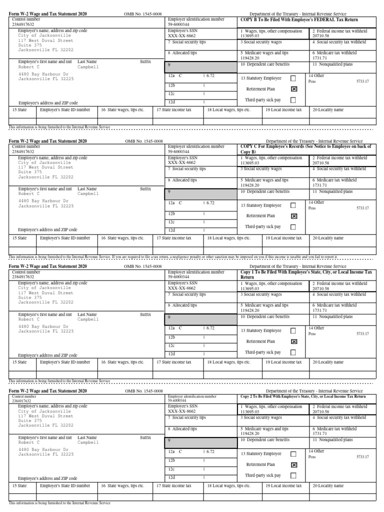 RCampbell 2020 W2 | PDF | 401(K) | Irs Tax Forms