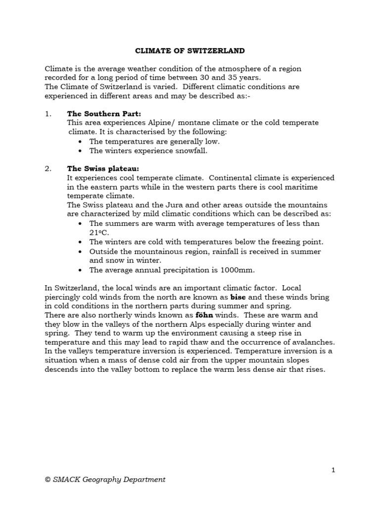 Climate and Vegetation of Switzerland | PDF | Temperate Climate | Forests