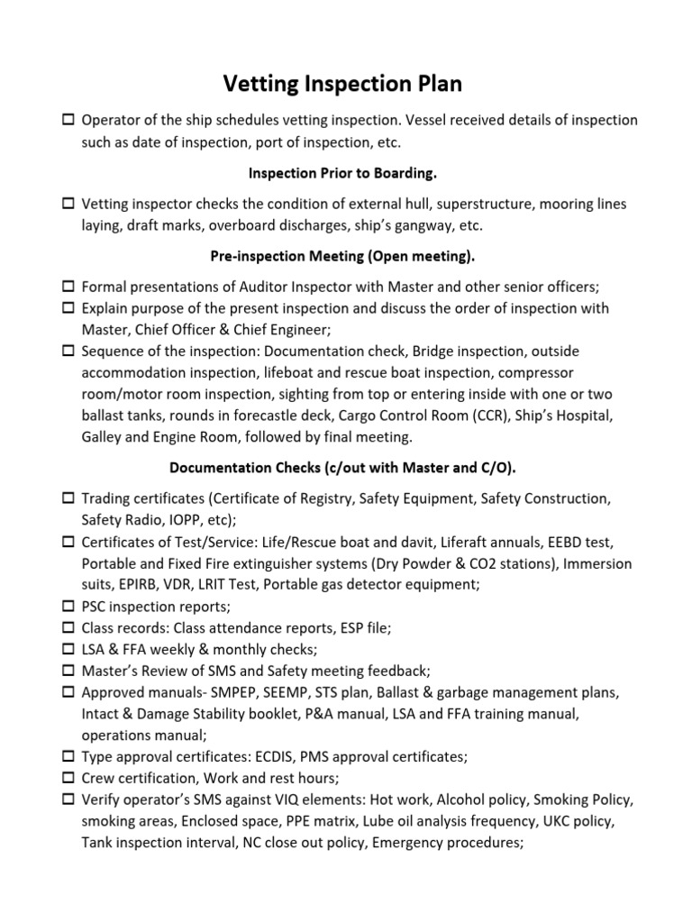 Vetting Inspection Plan | PDF | Ships | Navigation