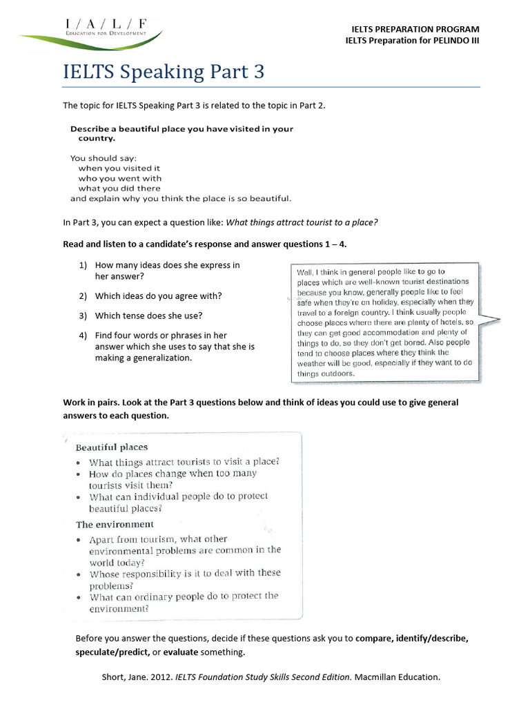 IELTS Speaking Part 3 | Download Free PDF | Reason | Question