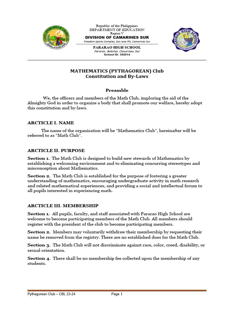 Math Club Constitution and by Laws | PDF | Mathematics | Government