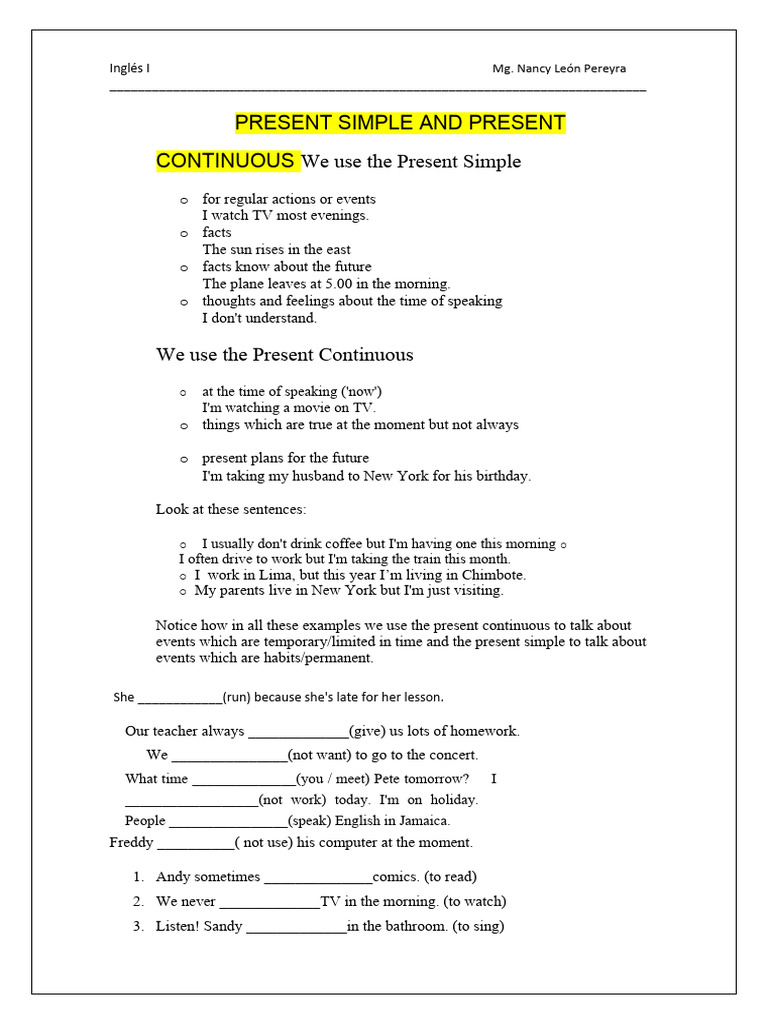 Present Continuous and Present Simple | PDF