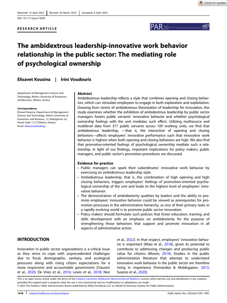 Public Administration Review - 2023 - Kousina - The ambidextrous ...