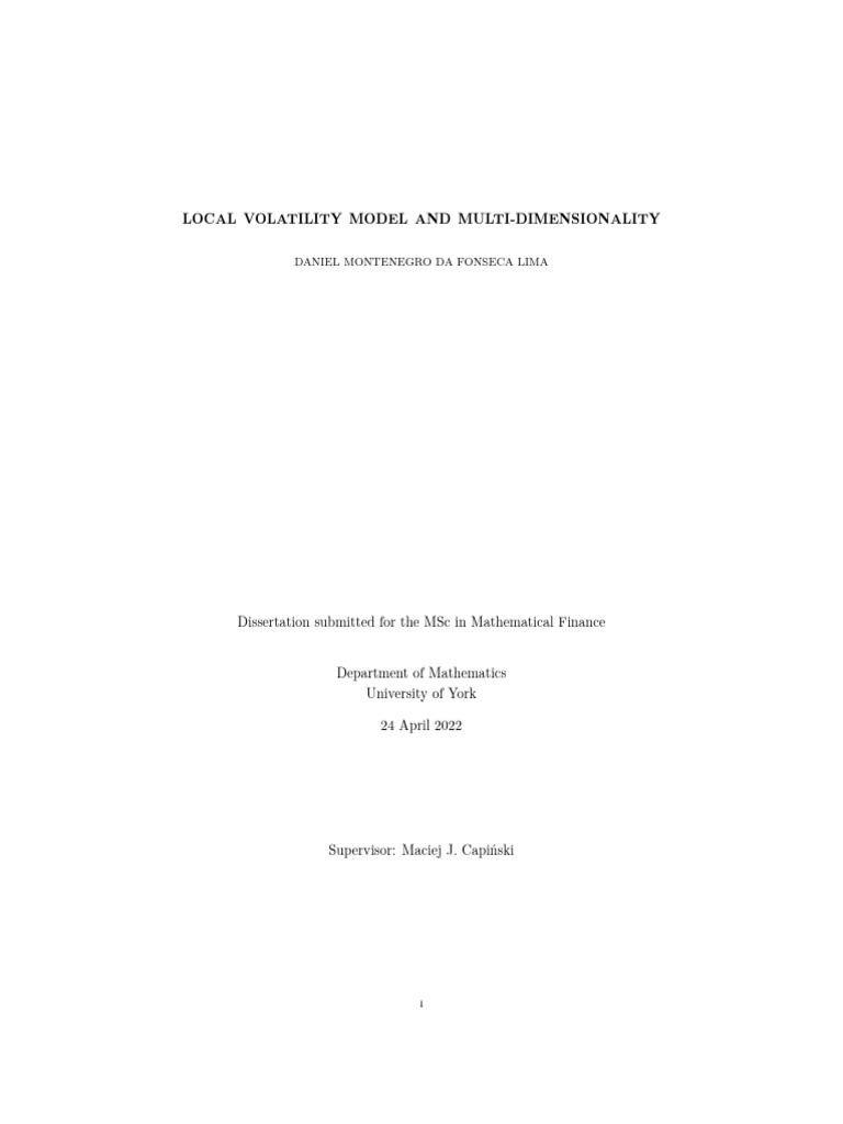 Local Volatility And Multi Dimensionality Pdf Option Finance
