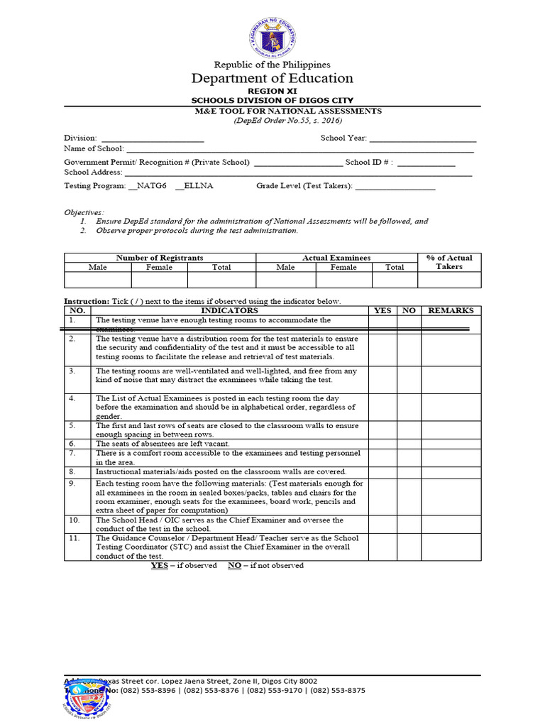ELLNA NAT6 Monitoring Tool 2024 | PDF | Classroom