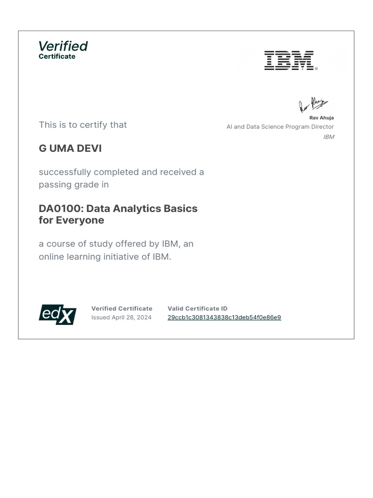 IBM DA0100 Certificate - Edx | PDF