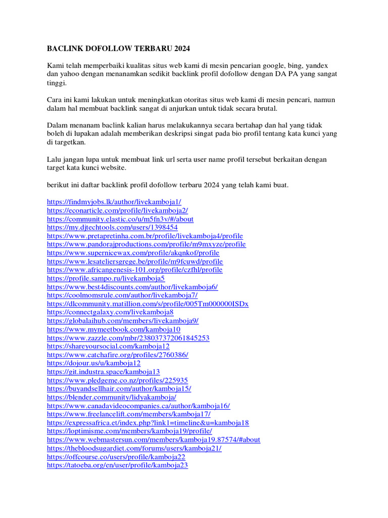 Baclink Dofollow Terbaru 2024 | PDF | World Wide Web | Internet & Web