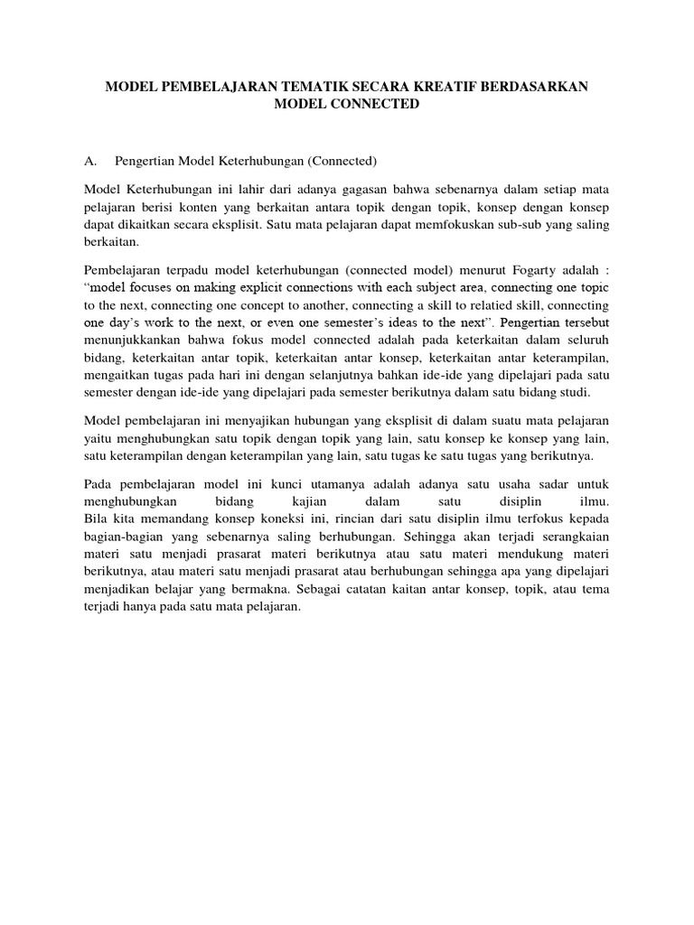 Materi Model Pembelajaran Tematik Secara Kreatif Berdasarkan Model Connected | PDF