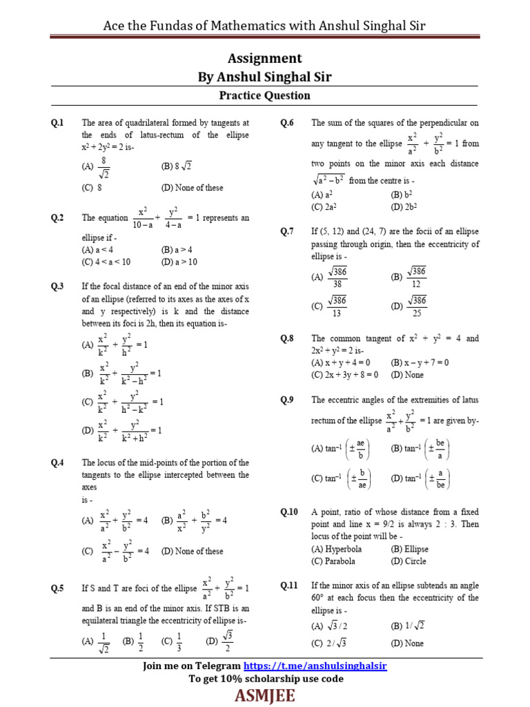 Ellipse Enhancement Assignment 1 | PDF | Ellipse | Classical Geometry