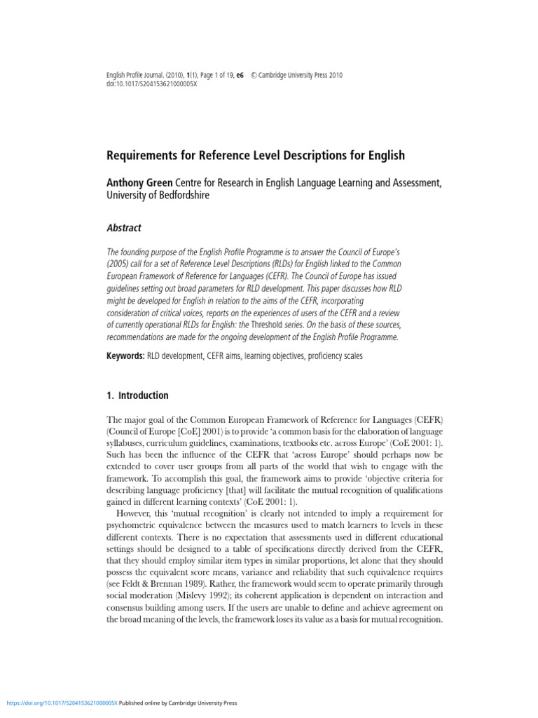 Requirements For Reference Level Descriptions For English | PDF ...