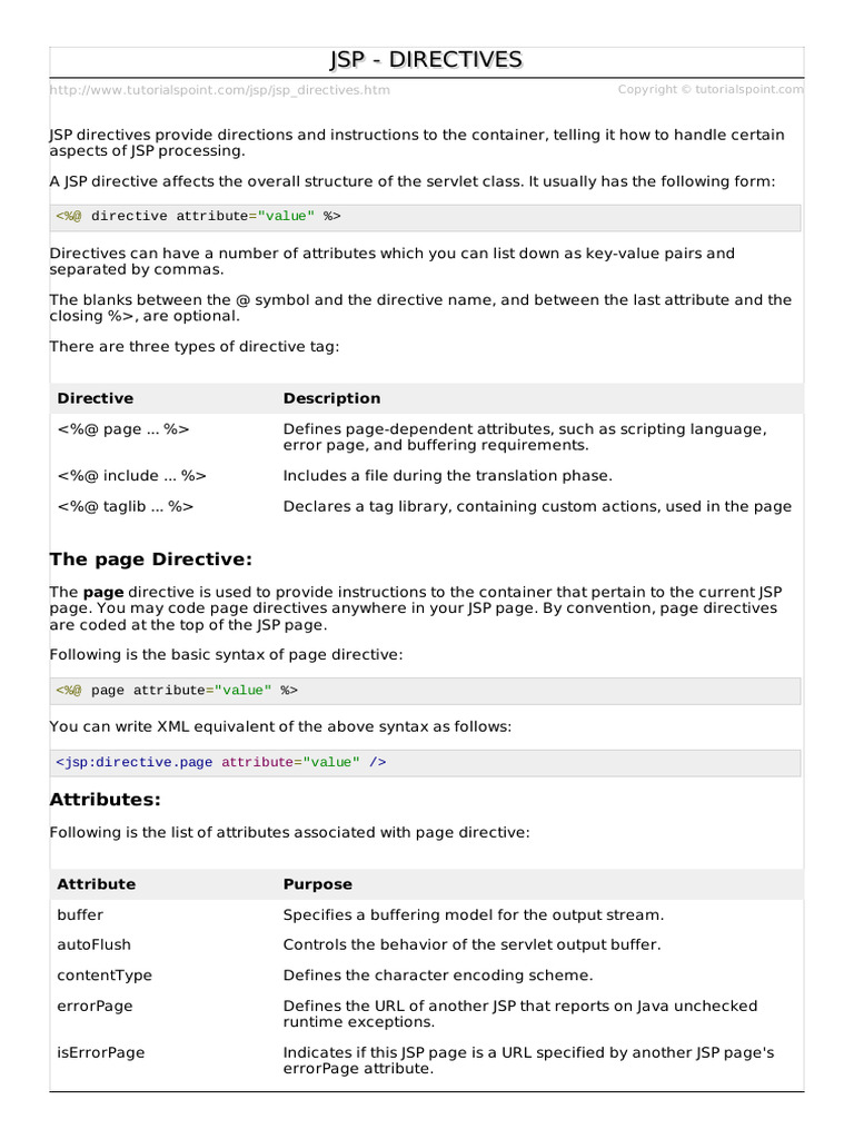 JSP Directives | PDF | Computer Programming | Computing JSP Directives | PDF | Computer Programming | Computing