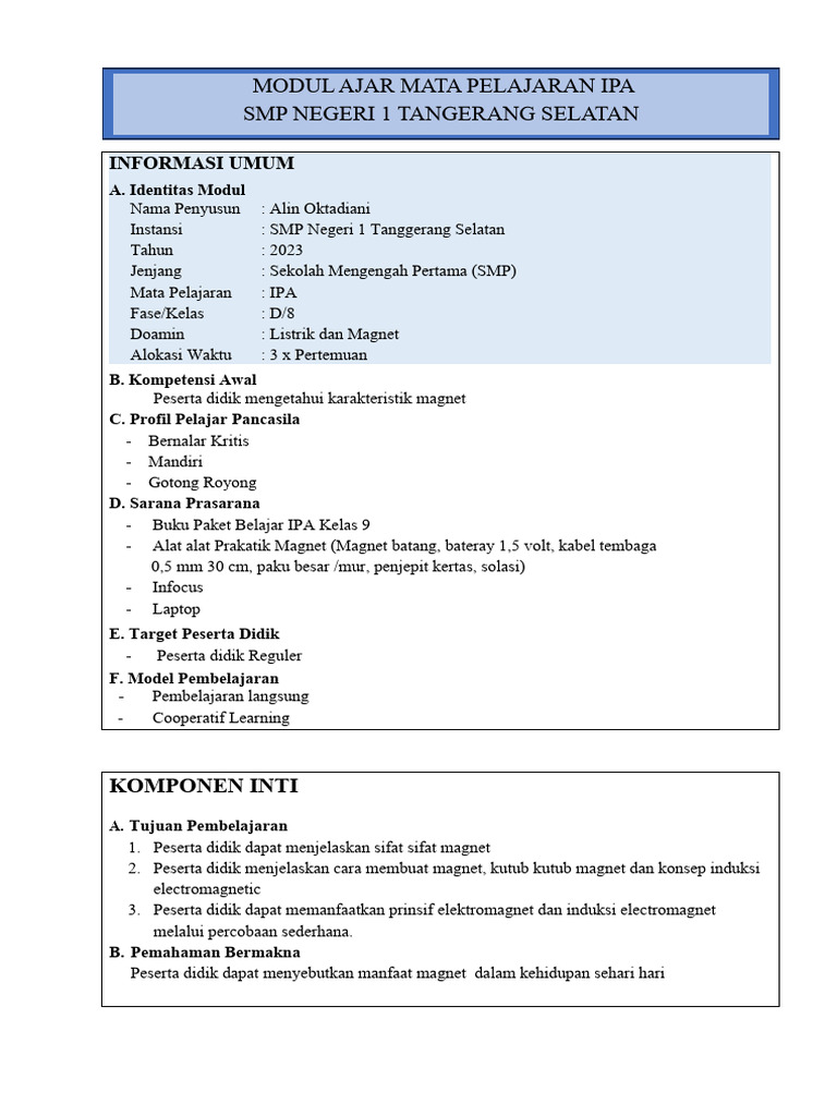 Contoh Modul Ajar | PDF
