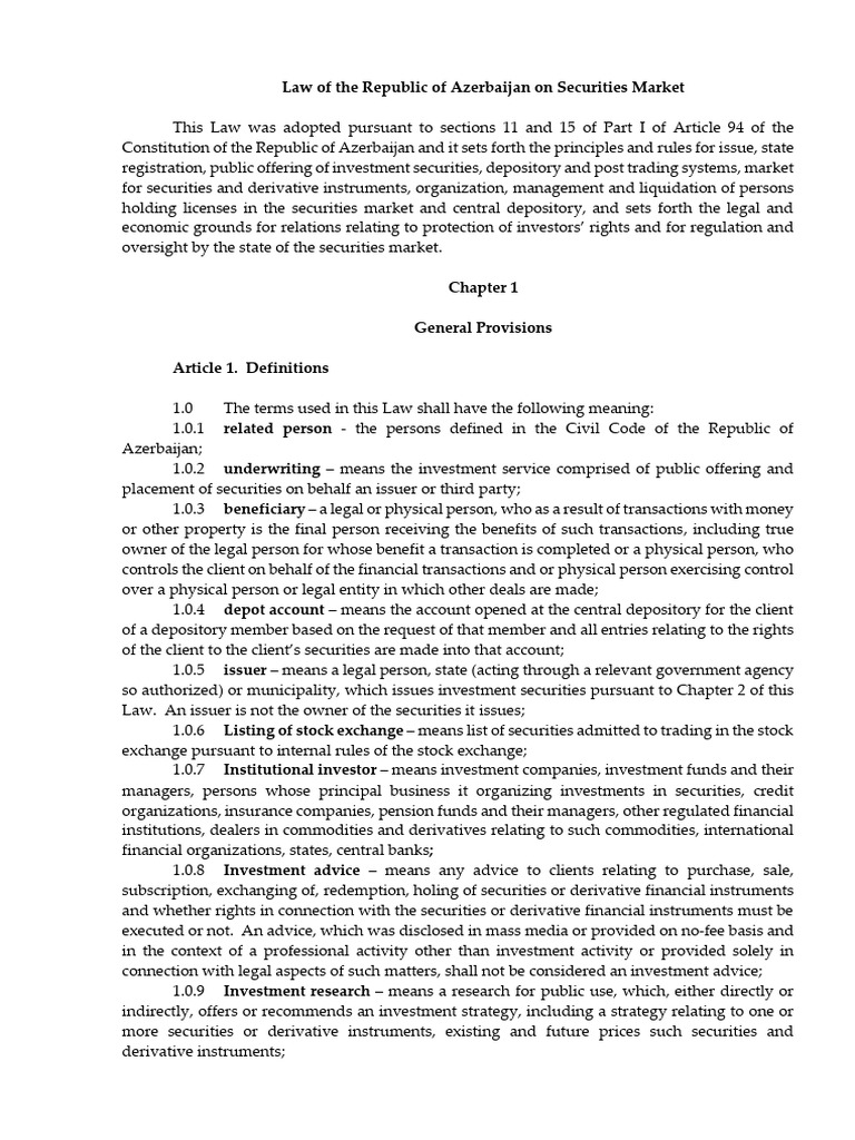 Securities Markets Law | PDF | Securities (Finance) | Derivative (Finance)