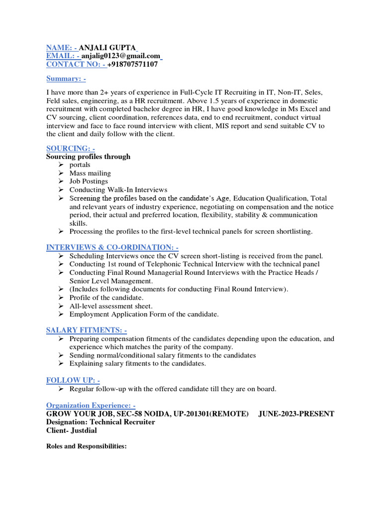 ANJALI GUPTA Updated Resume | Download Free PDF | Recruitment | Résumé