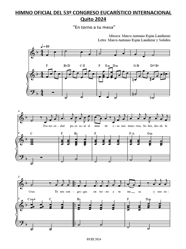 Fraternidad para Sanar El Mundo - Himno Eucarístico 2024 | PDF