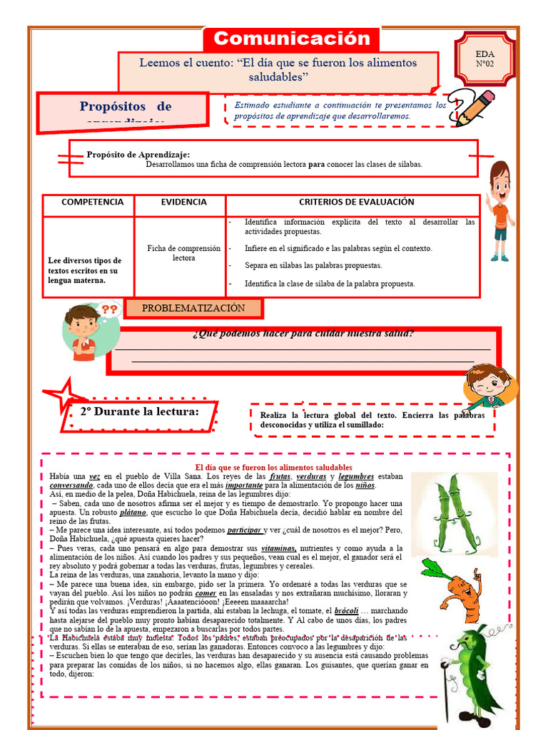 1°leemos El Cuento-El Día Que Se Fueron Los Alimentos saludables-FICHA ...