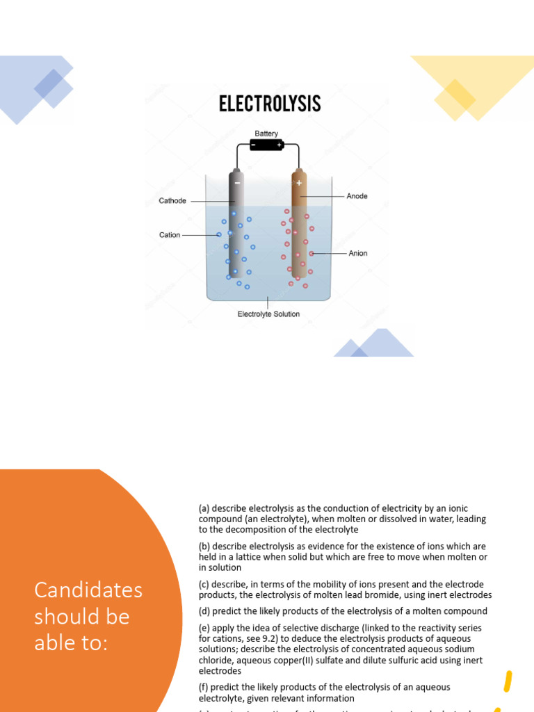 Electrolysis | PDF | Anode | Electrolyte