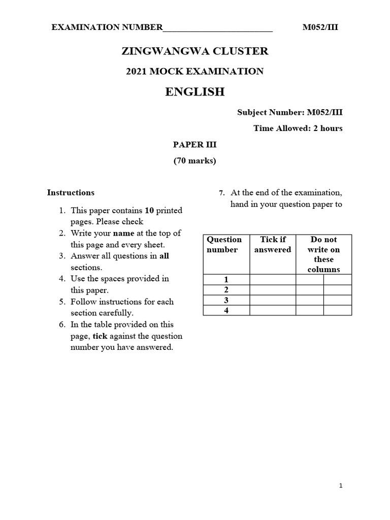 English Paper 3 Mock | PDF