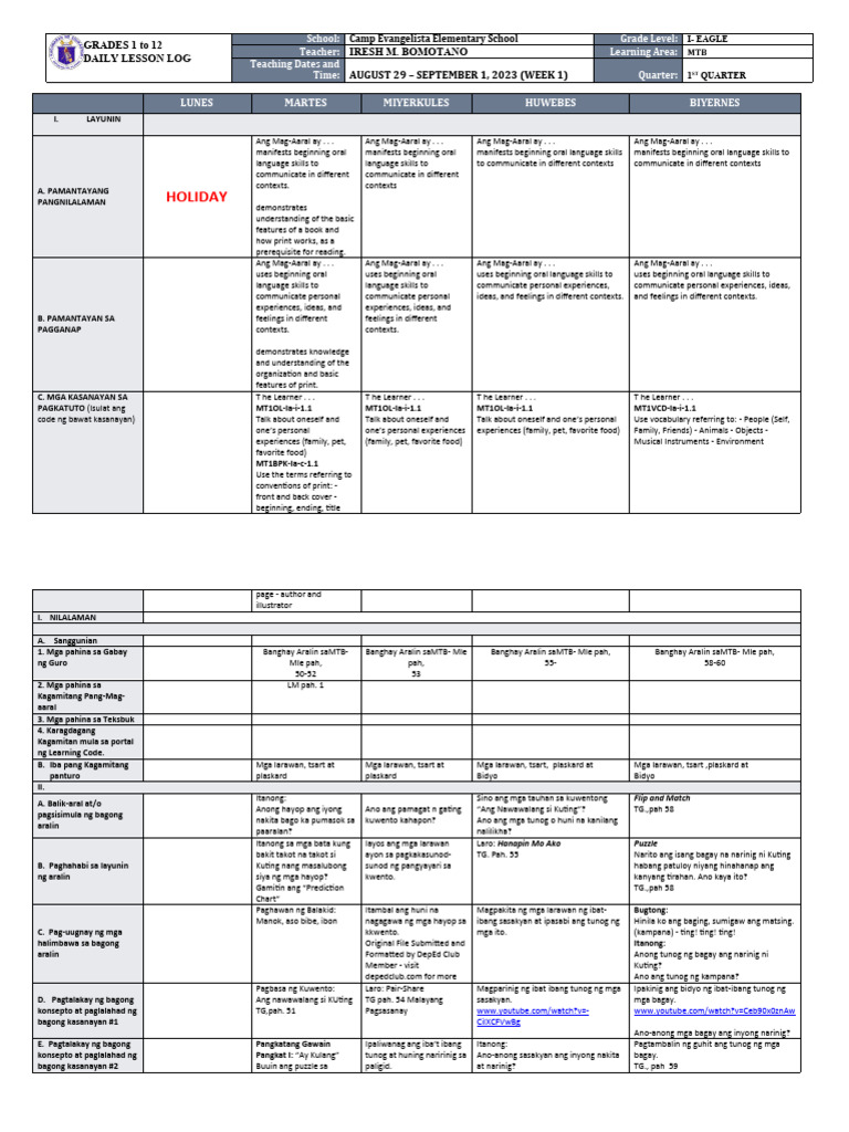 DLL MTB-1 Q1 W1 | PDF