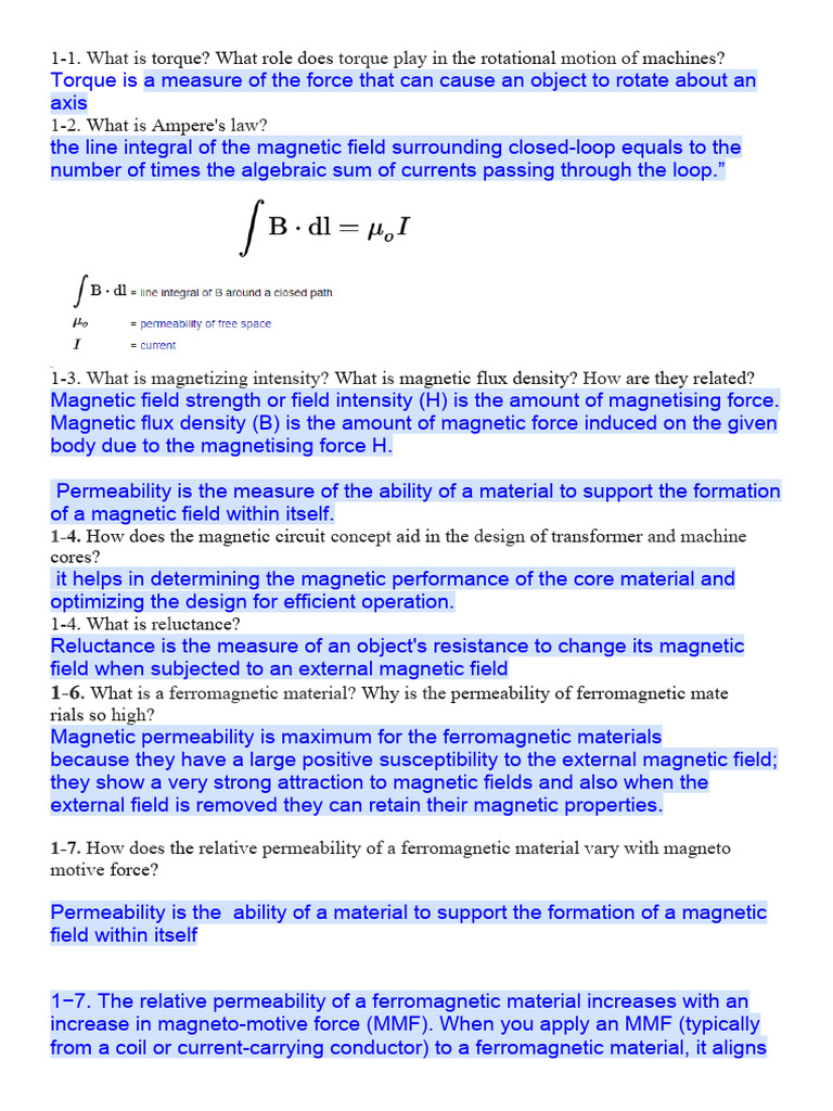 1 Questionaire | PDF | Electromagnetic Induction | Magnetic Field