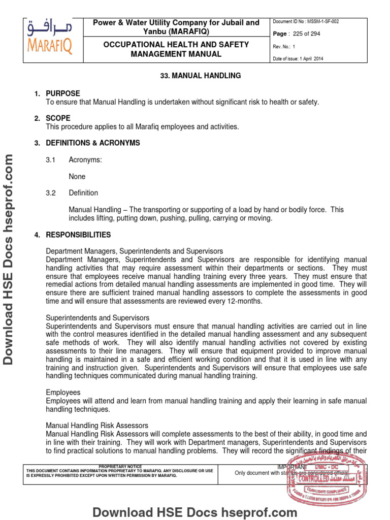 Manual Handling Safety Procedures Guide | PDF | Risk | Occupational ...