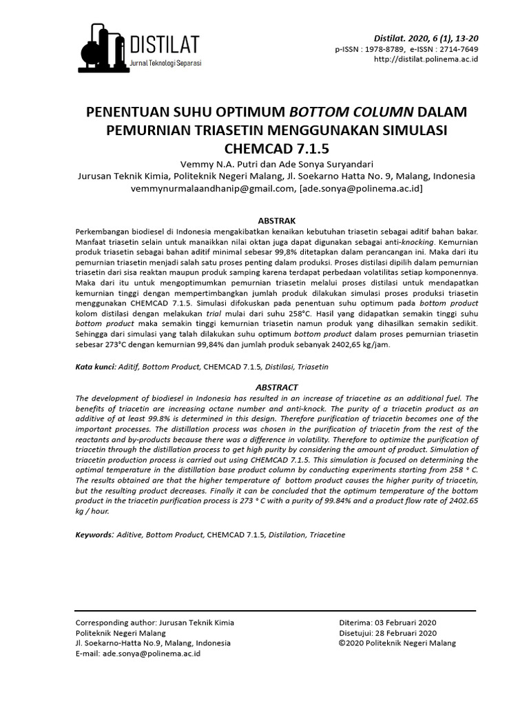 Optimasi Suhu Distilasi Triasetin | PDF | Sains & Matematika