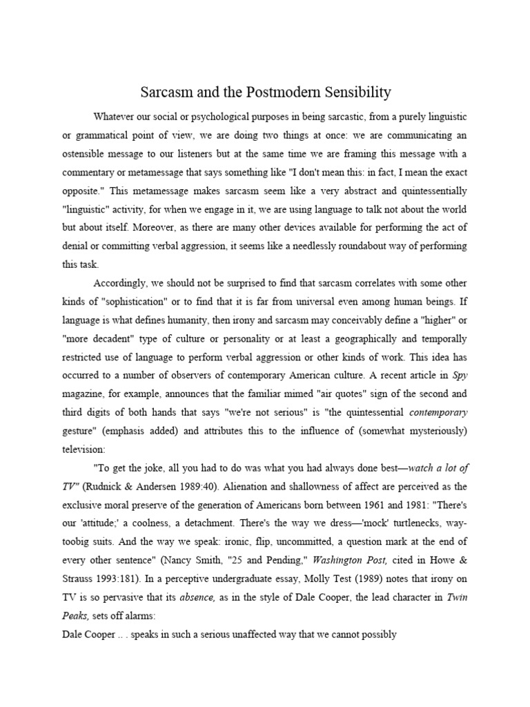 Sarcasm in Postmodern Culture | PDF | Irony