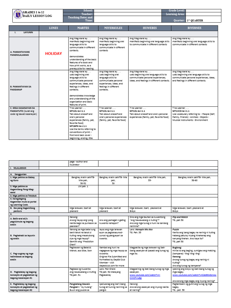 DLL MTB-1 Q1 W1 | PDF