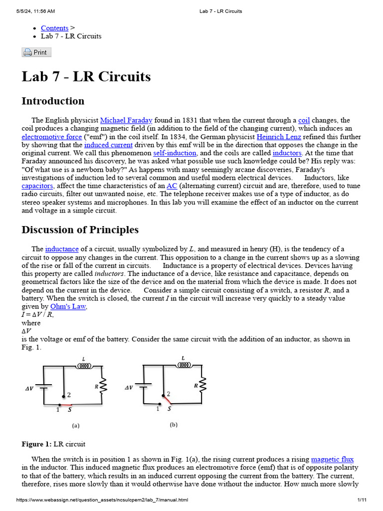 Lab 7 - LR Circuits | PDF | Inductor | Electrical Network