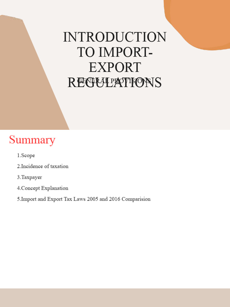 Introduction To Import-Export Regulations | PDF | Taxes | Tariff