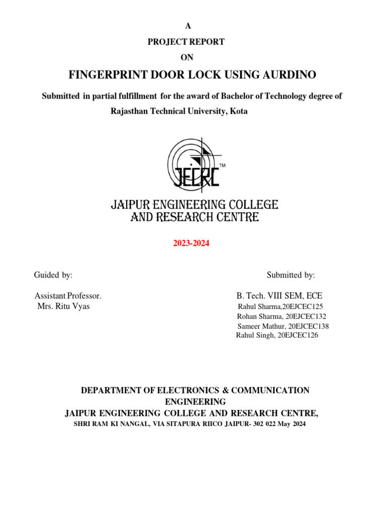 Project Report On Smart Fingerprint Sensor Lock | PDF | Fingerprint ...