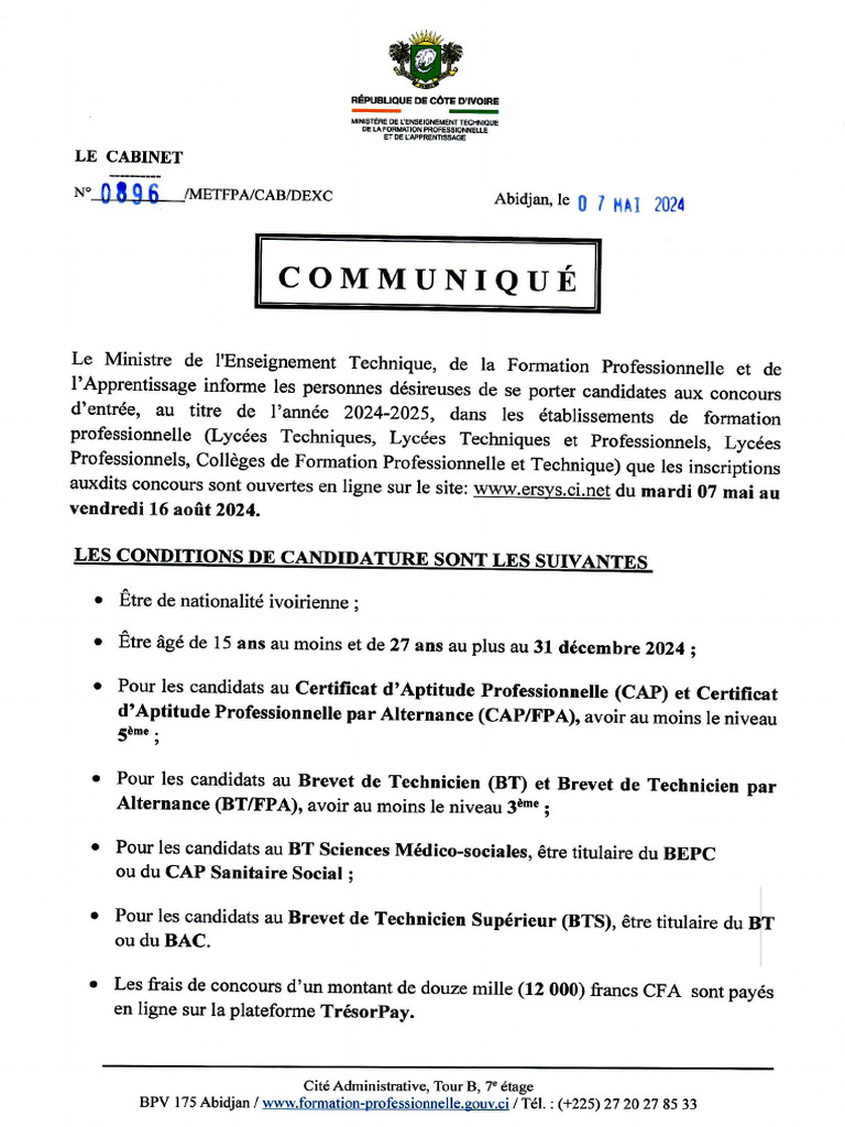 N° 0896 COMMUNIQUE | PDF