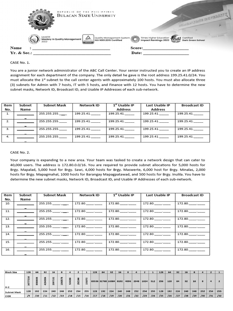 Networking Subnetting Activity 3 | PDF | Internet | Communications ...