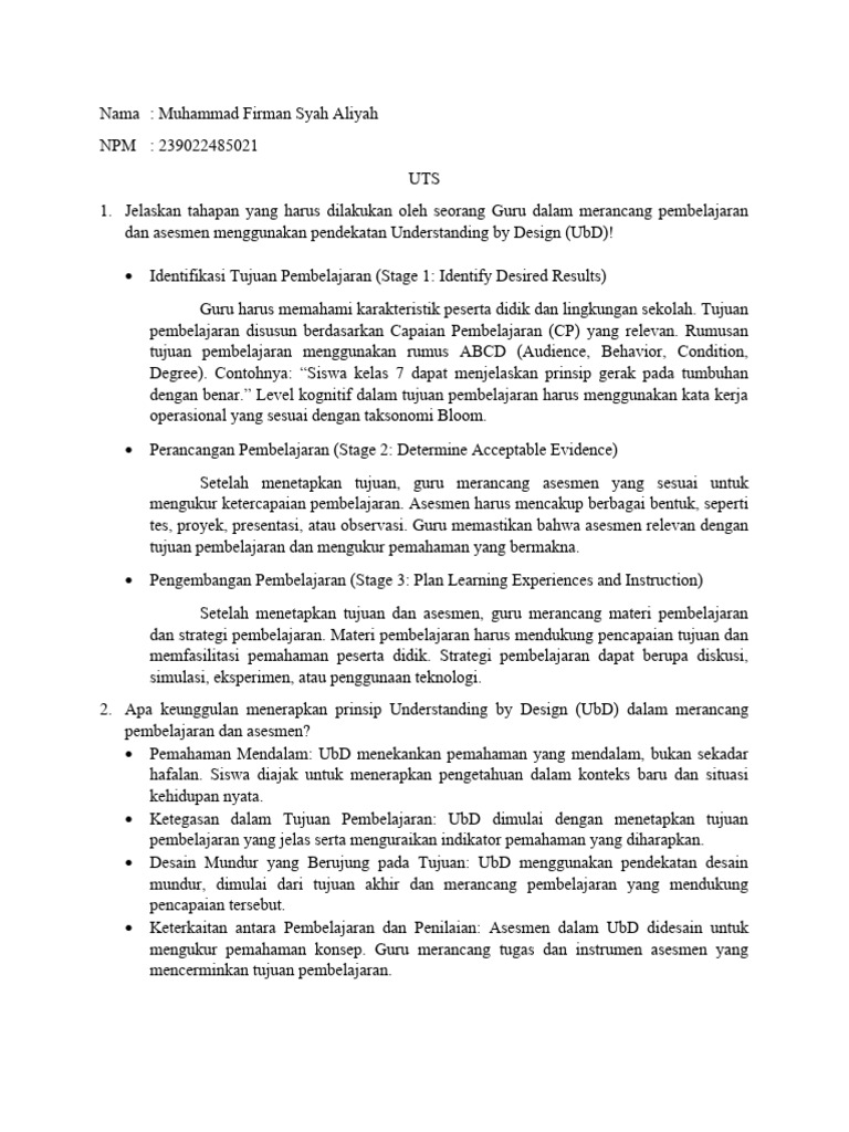 Muhammad Firman Syah Aliyah - 239022485021 UTS | PDF | Karier ...