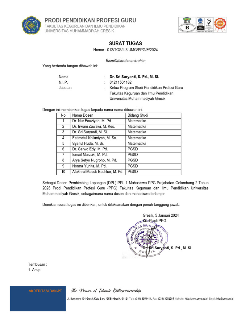 012 - Surat Tugas DPL - PPL 1 PPG Prajab Gel 2 | PDF