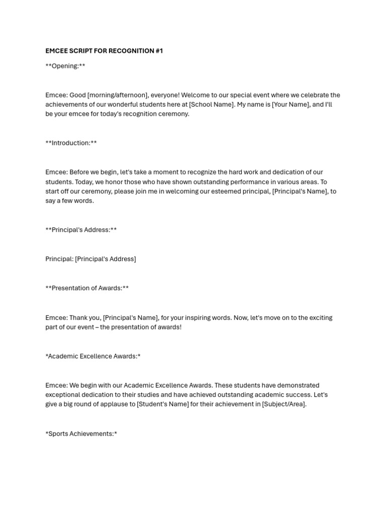 EMCEE SCRIPT FOR RECOGNITION_013218 | PDF