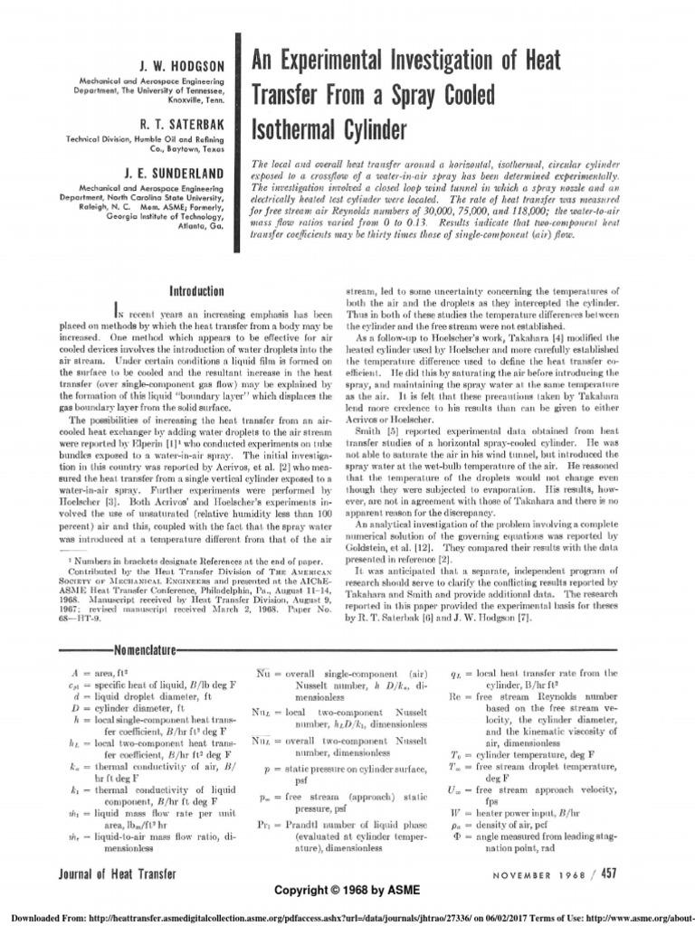 An Experimental Investigation of Heat Transfer From A Spray Cooled ...