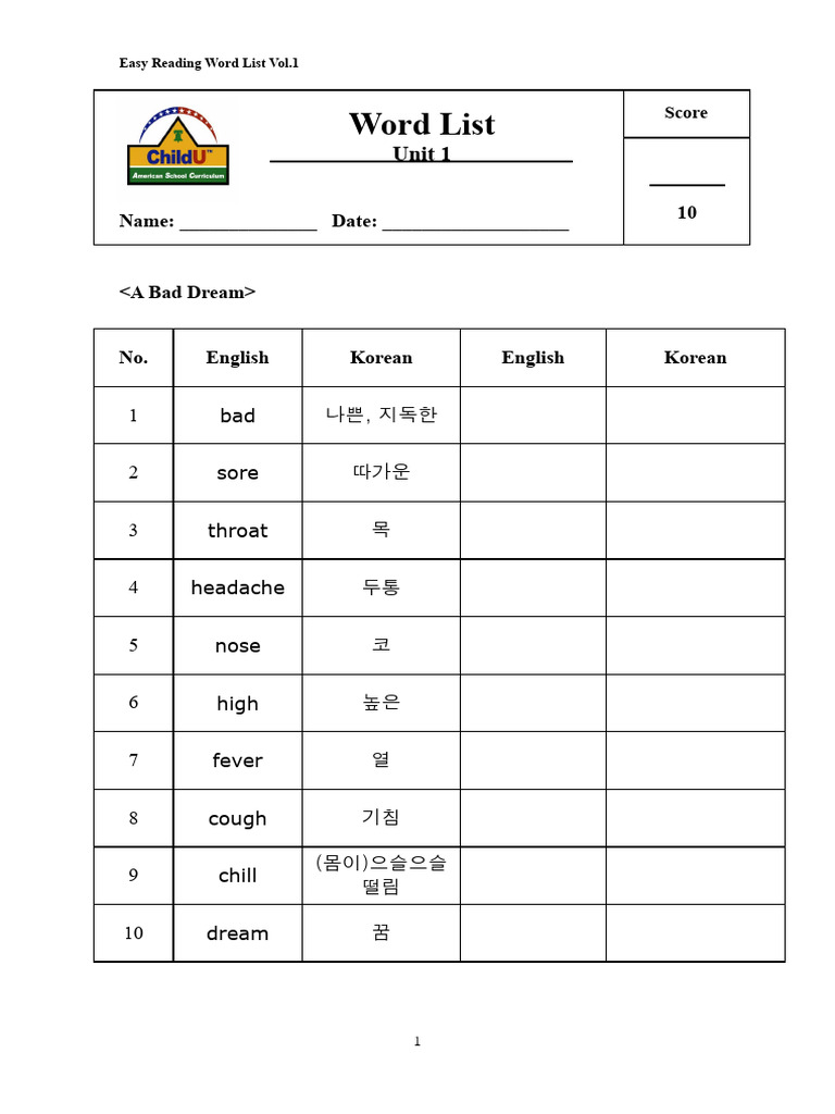 Easy Reading1 - Word List | PDF