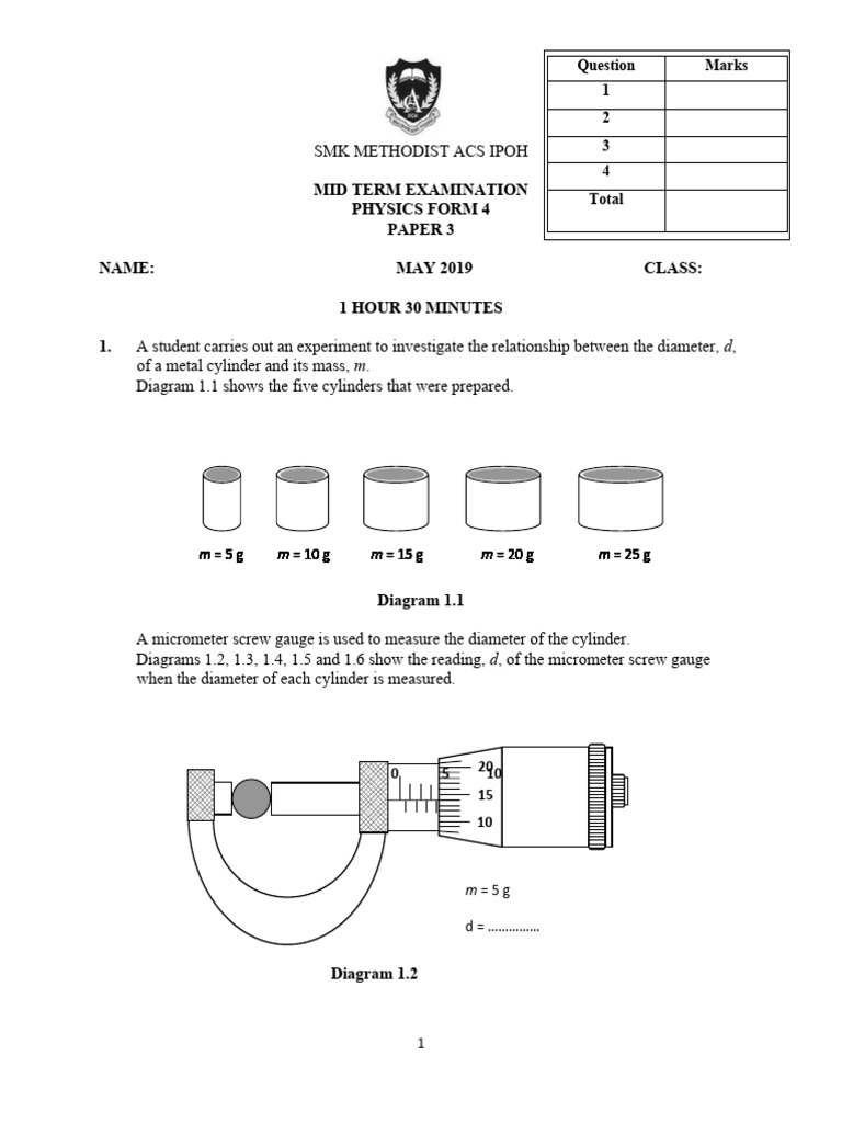 Midterm Form 4 Paper 3 2019 | PDF | Experiment | Science