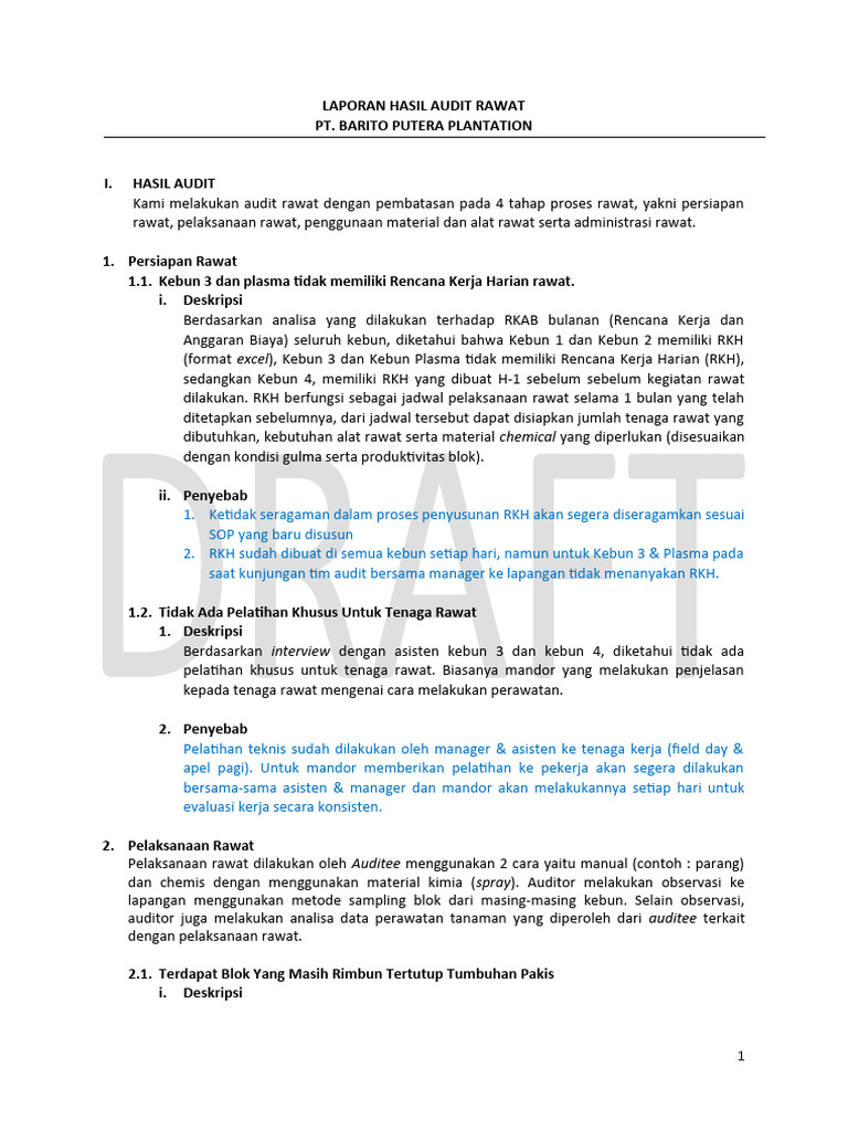 Draft Laporan Hasil Audit Rawat PT BPP | PDF