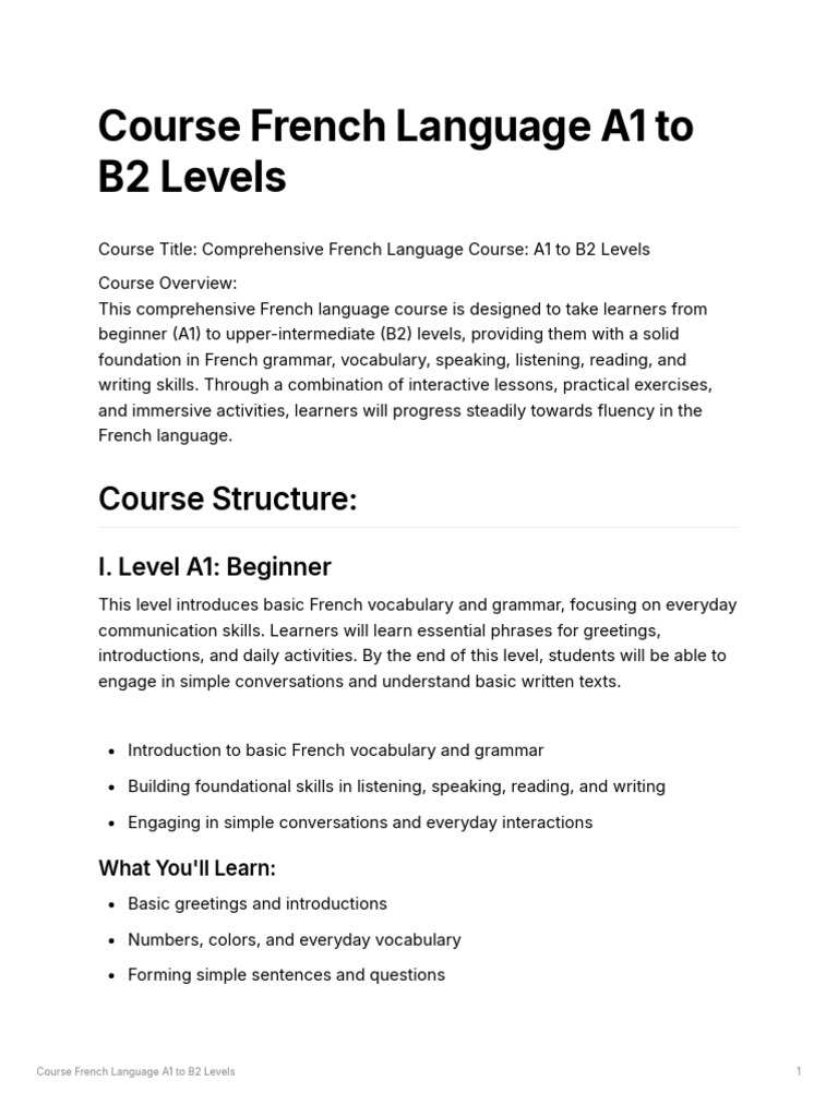 Course French Language A1 To B2 Levels | PDF | Reading Comprehension ...