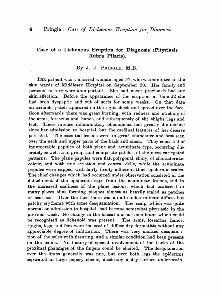 Pringle 1915 Case of A Lichenous Eruption For Diagnosis (Pityriasis ...